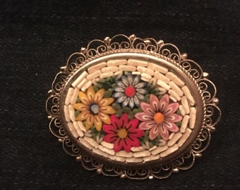 Items similar to Mini Mosaic Brooch- Floral - From ITALY - Vintage on Etsy