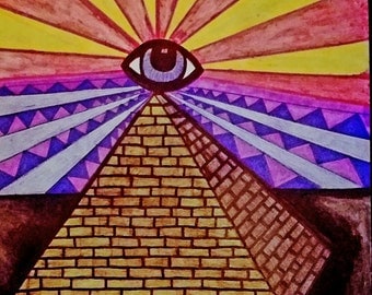 Visionary Lion Pyramid Art Print 8 x 10 Third Eye
