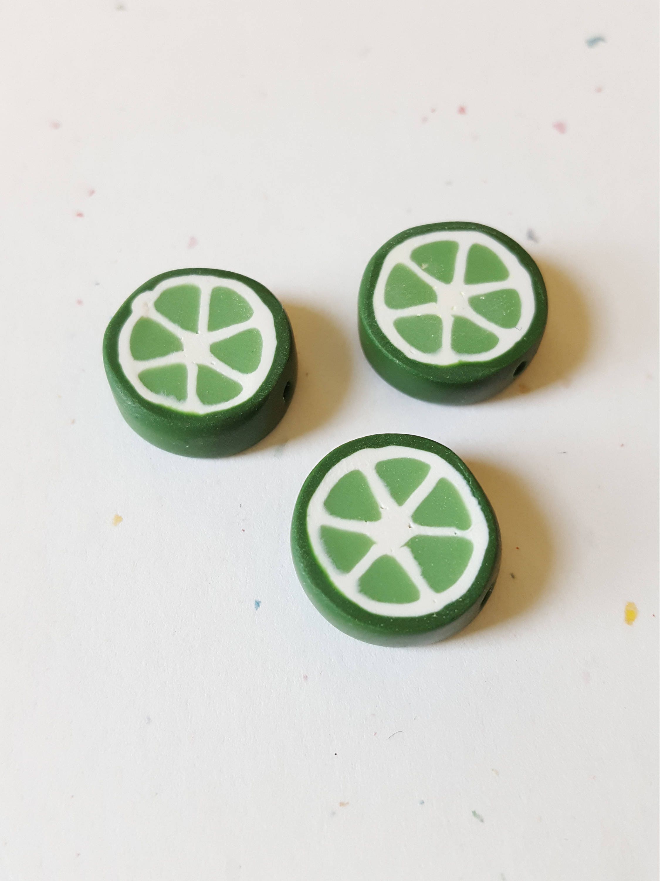 Polymer Clay Lime Slice Beads/ Set Of Three 15mm Handmade