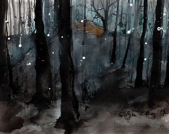 Dark forest painting | Etsy