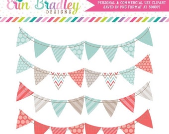 70% OFF SALE Pink & Orange Bunting Clip Art by ErinBradleyDesigns