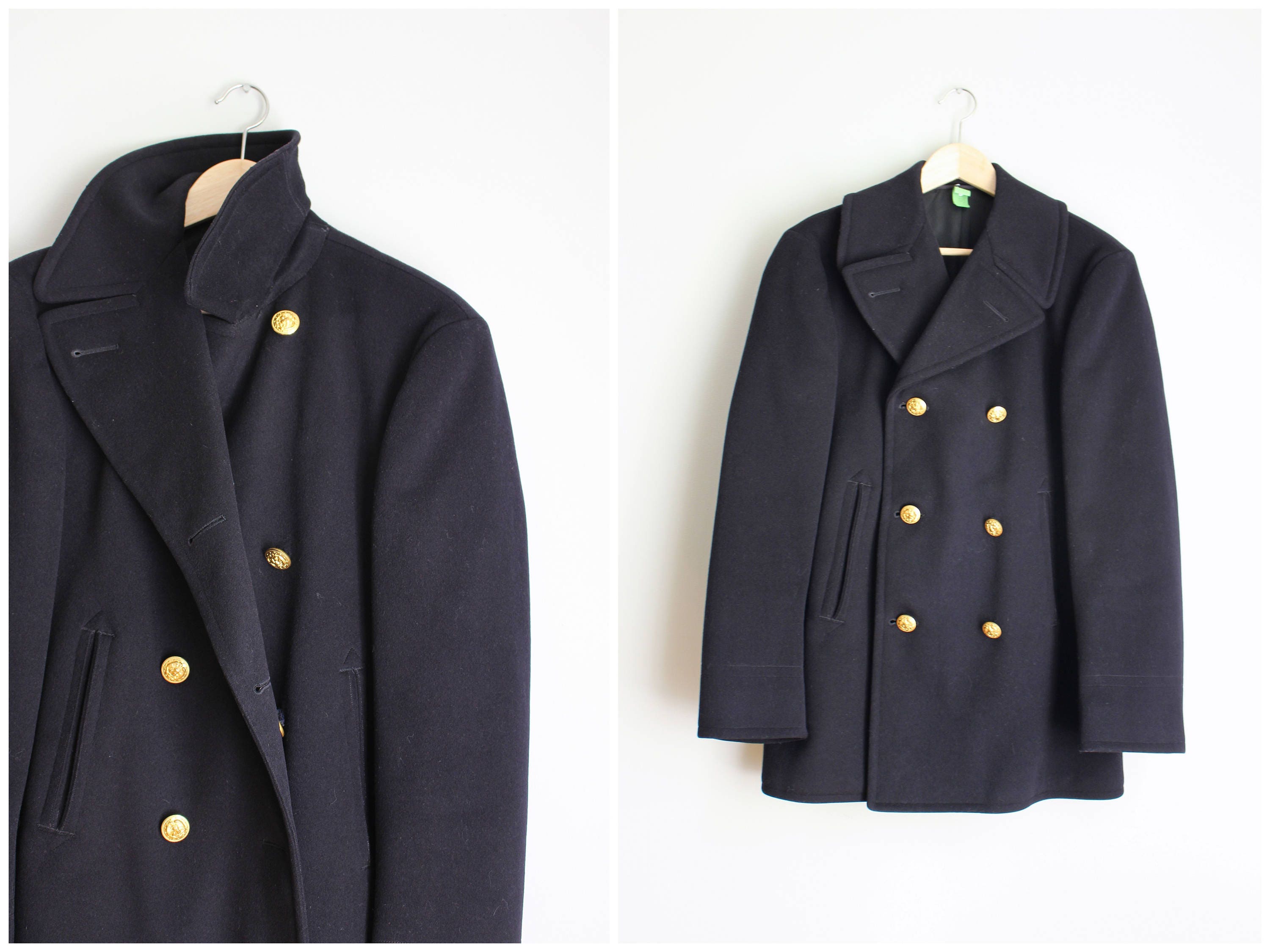 Navy Pea Coat With Gold Buttons Han Coats