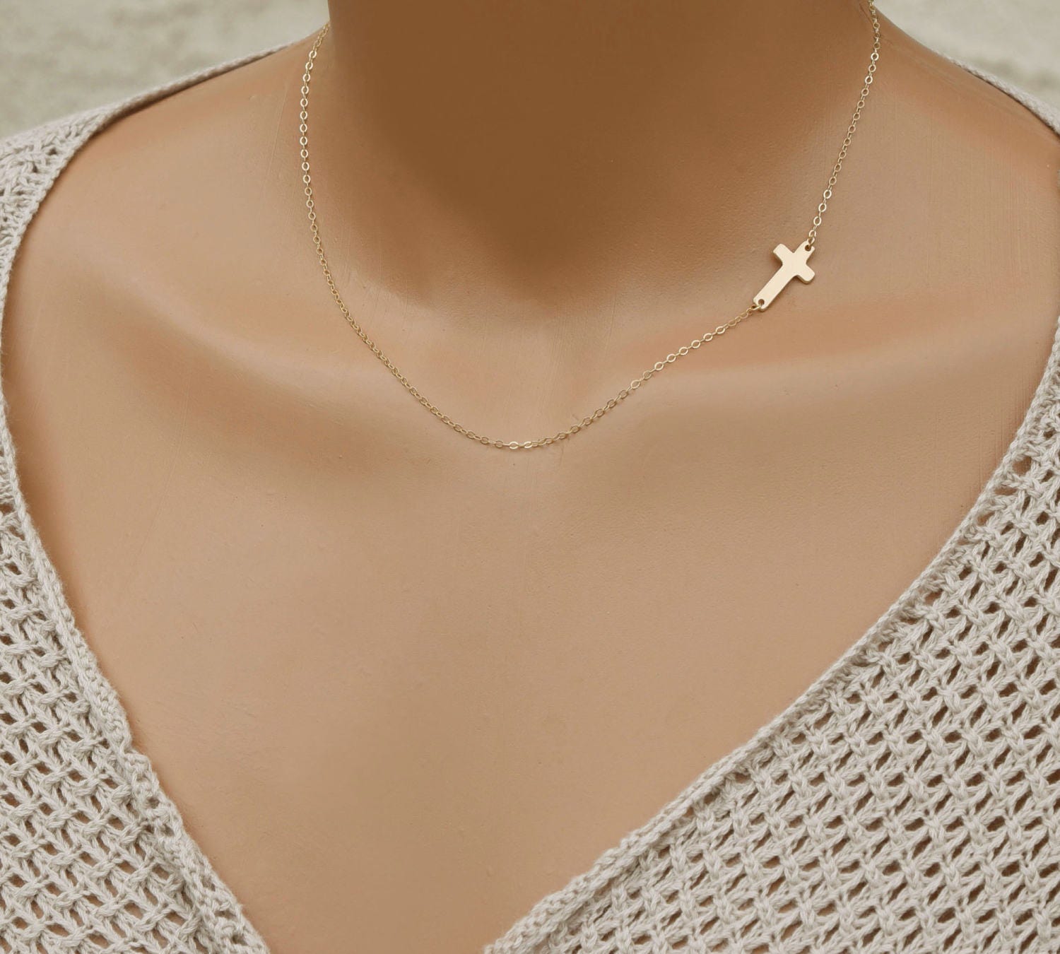 Dainty Cross Necklace Little Gold Cross Sideway Cross