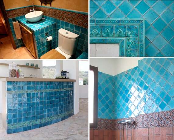 Plain ceramic tiles handmade in Spain Hand painted tiles