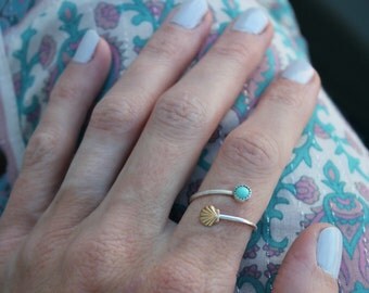 Turquoise ring shell ring mermaid ring Sterling silver