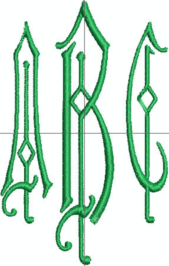 Three Initial Machine Embroidery Monogram Font for 4 x 4 hoop