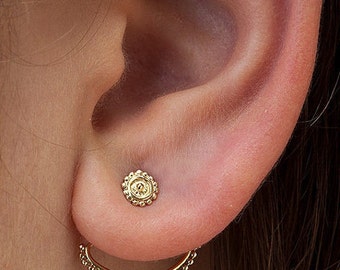 Items similar to Ear Jackets/ Pink Quartz Ear Jackets/ Black Rhodium ...