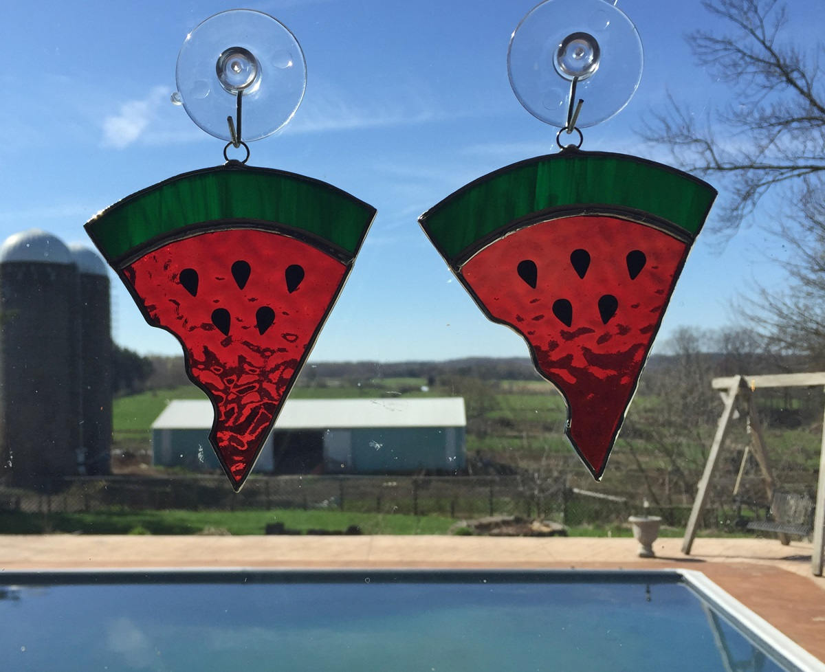 Handmade Stained Glass Watermelon Slice Suncatcher