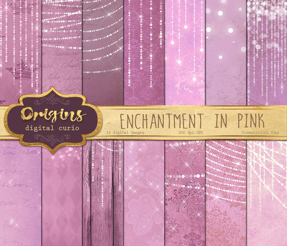 Pink Enchantment Digital Paper fairy lights backgrounds