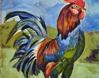 Items similar to PINK ROOSTER PAINTING - orginal acrylic painting on Etsy