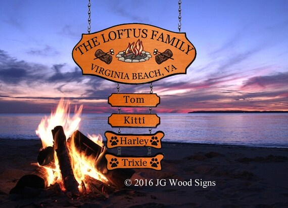 Campfire Pine Tree RV Camping Sign Cedar Custom Camping