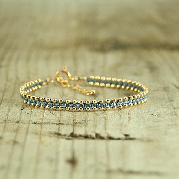 Friendship bracelet light Blue and Golddainty