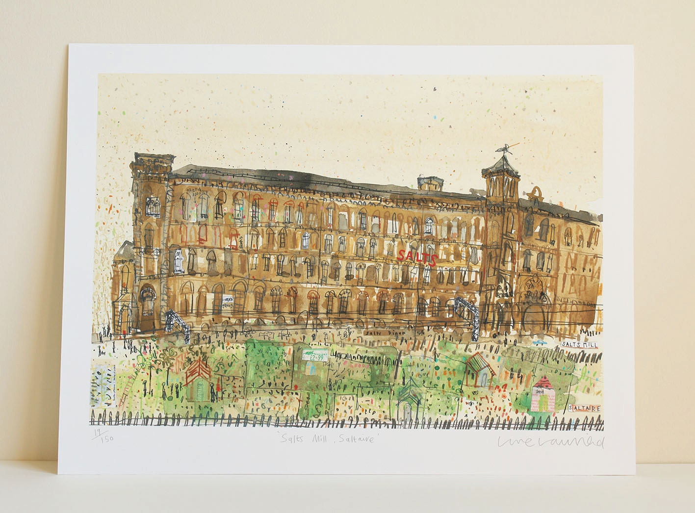 SALTS MILL PRINT Saltaire Watercolour Yorkshire by ClareCaulfield