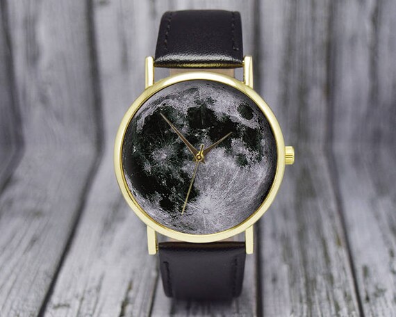Full Moon Watch Black and White Leather Watch Ladies