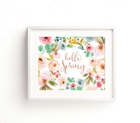 Hello Spring Print-Welcome Spring Print-Spring Print-Rose Gold