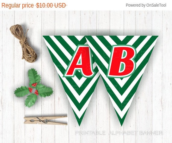 Full Alphabet Holiday Garland Christmas Green White by BannerSays