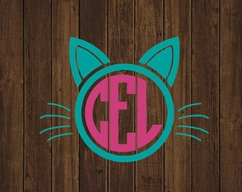 Cat monogram decal | Etsy