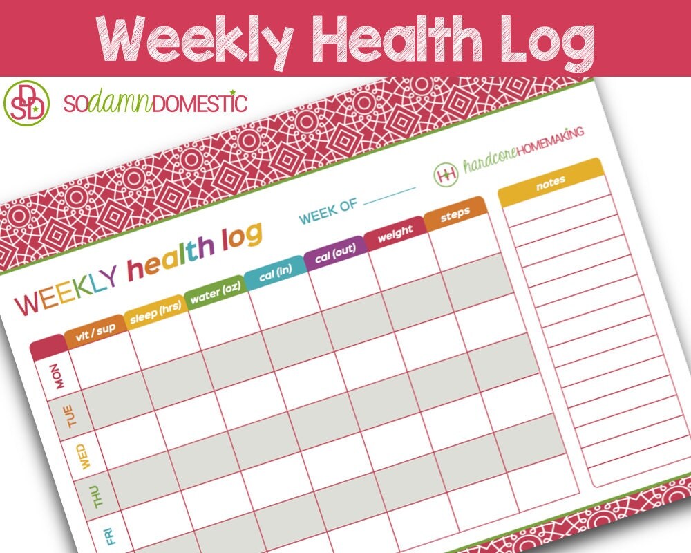 Weekly Health Log Printable Planner Letter Size 8.5
