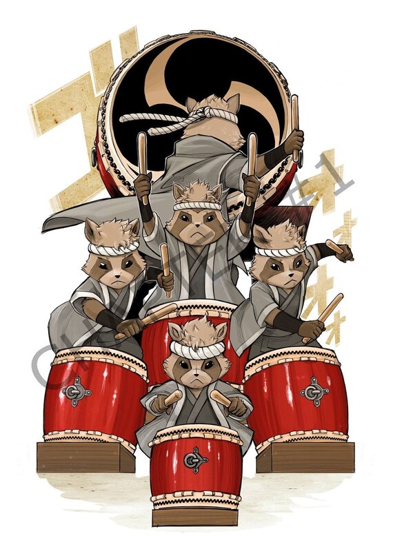 Taiko Tanuki play drum T-shirt
