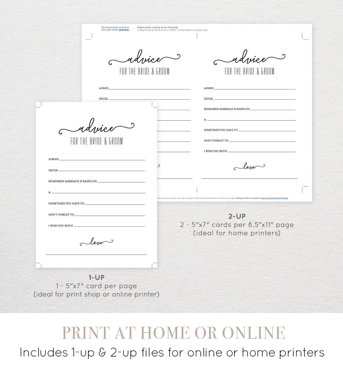 Wedding Advice Card | Printable | Bridal Shower Game | Wedding Shower ...