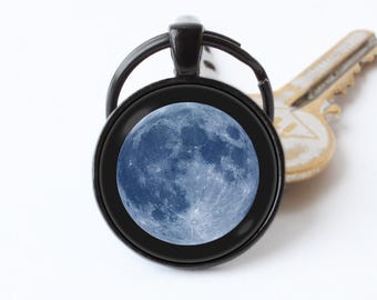 Full blue moon Keychain Art gift Moon key ring Luna key chain
