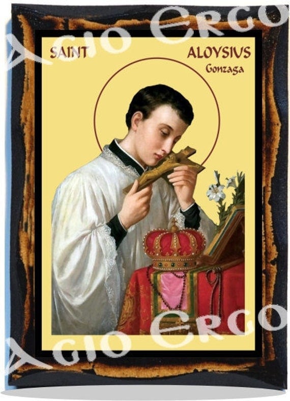 Saint Aloysius Gonzaga Catholic Christian Icon on Wood
