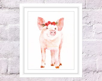 Pig watercolor | Etsy