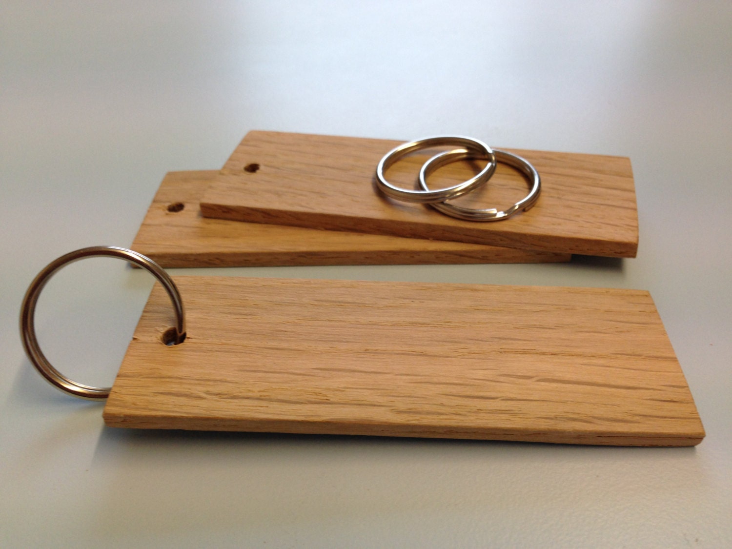 Keyrings blank solid oak wooden custom sizes quantities