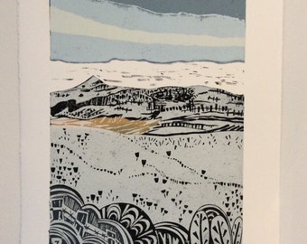 Linocut landscape | Etsy