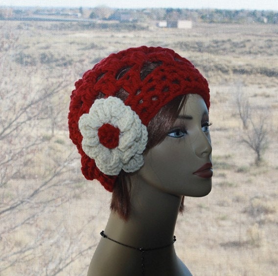 Crochet Womens Hat Crochet Lace Beanie Flower Hat All