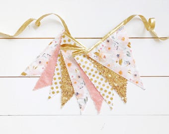 Fabric Pennant Banner Bunting Pink Yellow and Turquoise