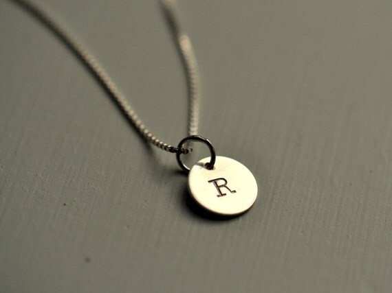 Stamped Letter R necklace Letter Sterling Silver Disk Initial