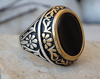 Two tone signet ring | Etsy