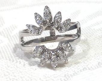 Diamond .25CT Curved Notched Wedding Ring Enhancer 14K White