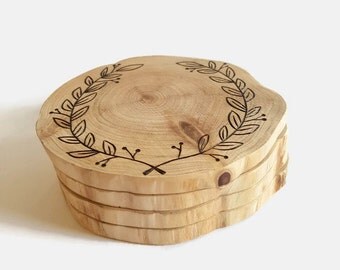 Wood burned coasters | Etsy