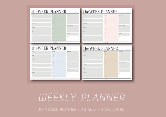 Weekly Planner Printable A3 size week schedule office