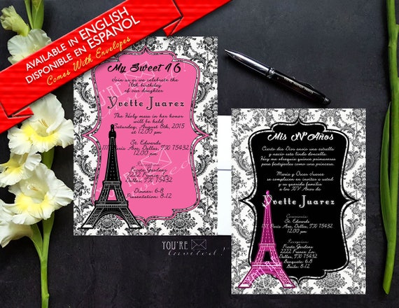 Paris Eiffel Tower theme invitation Elegant Eiffel Tower