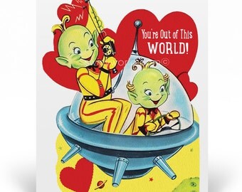 Alien valentine card | Etsy