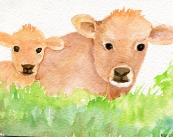 Watercolor cows | Etsy