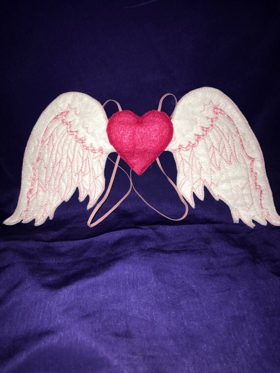Items similar to Custom Embroidered Pink Heart Angel Wings on Etsy