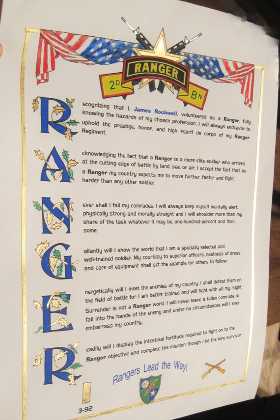 Military Decorative Cerificate Ranger Creed