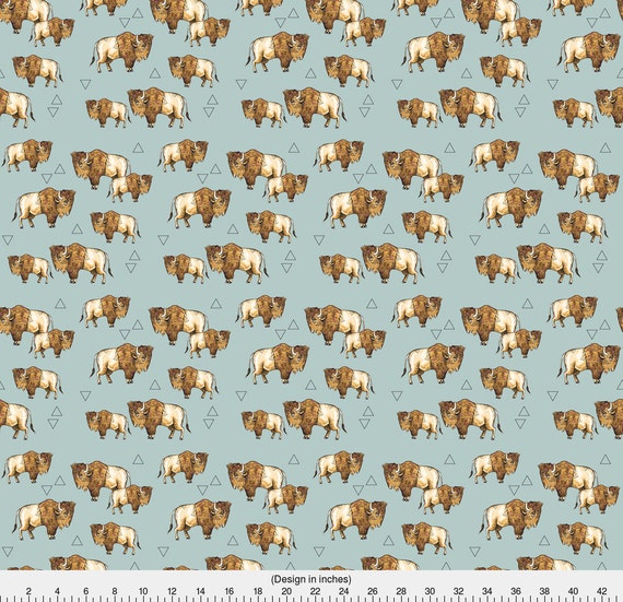 Watercolor Buffalo Fabric Buffalo Triangles On Blue By