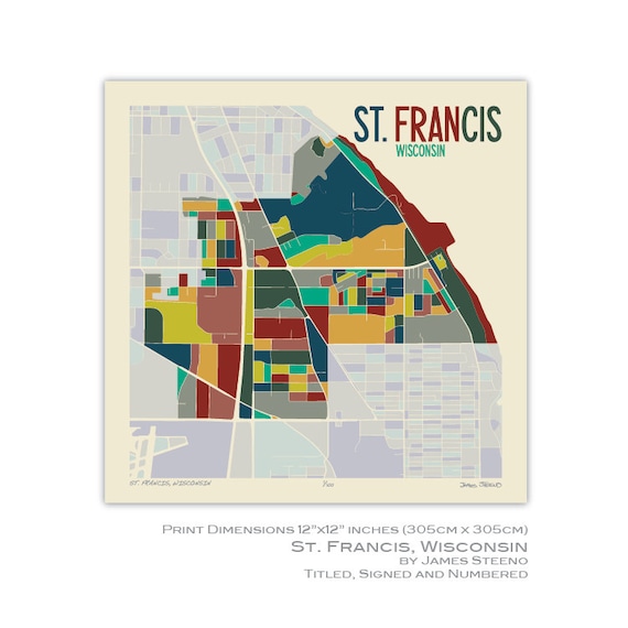 St. Francis Wisconsin Art Map Print Milwaukee County by
