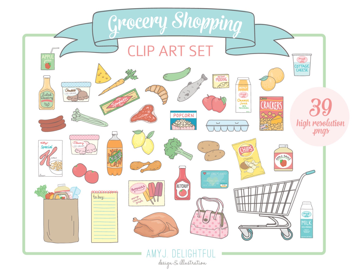 GROCERY SHOPPING Clip Art Set for personal and commercial use