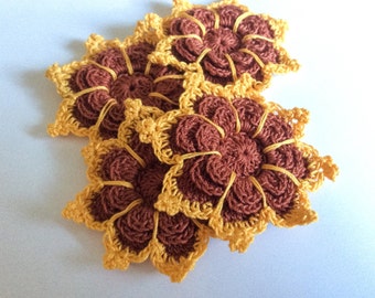 Crochet Flowers 6 Three Layer Thread Flowers by LMCrochet on Etsy