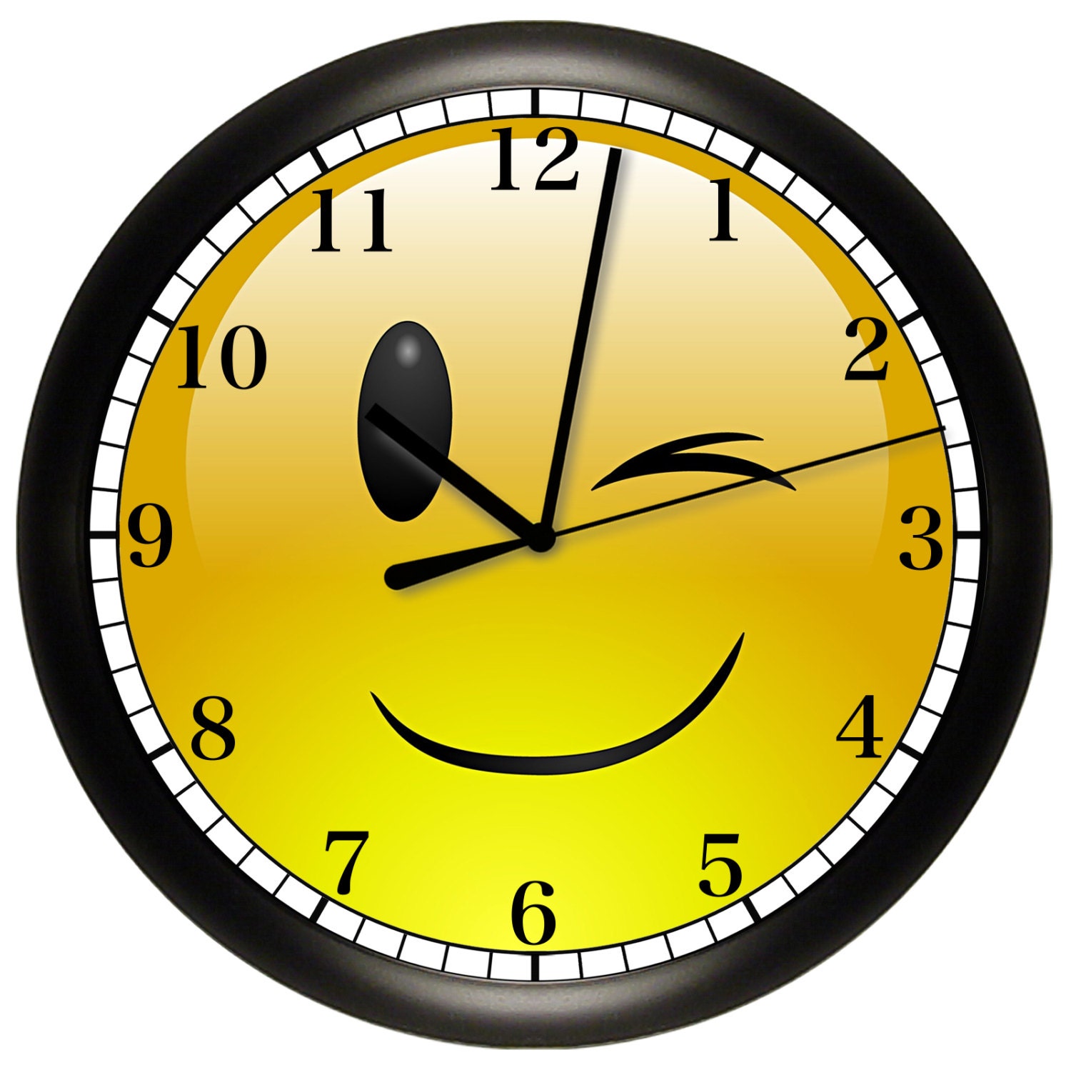 Winking Emoji Wall Clock Yellow Fun Kid's Smiley Face