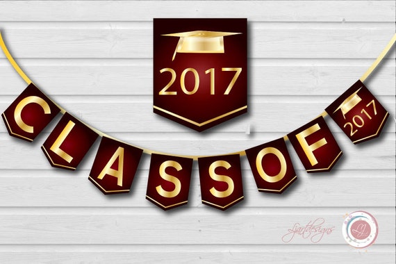 Digital Maroon And Gold Graduation Banner Class Of Graduate Clipart