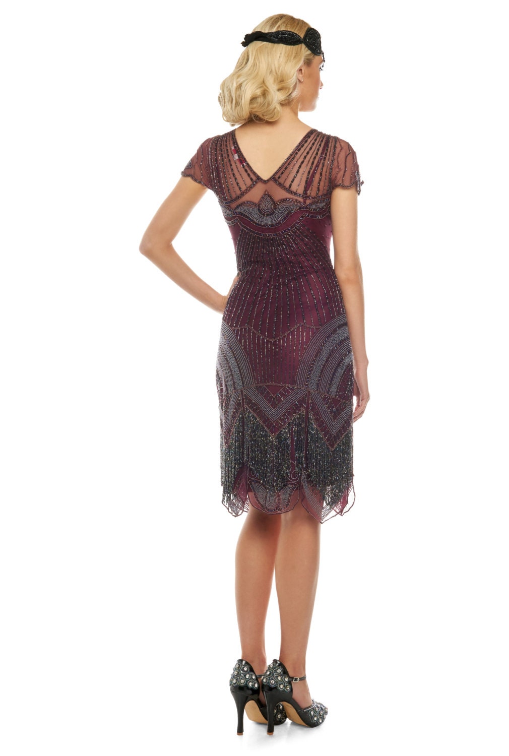 Plus Size Beatrice Purple Plum Flapper Dress Slip Included