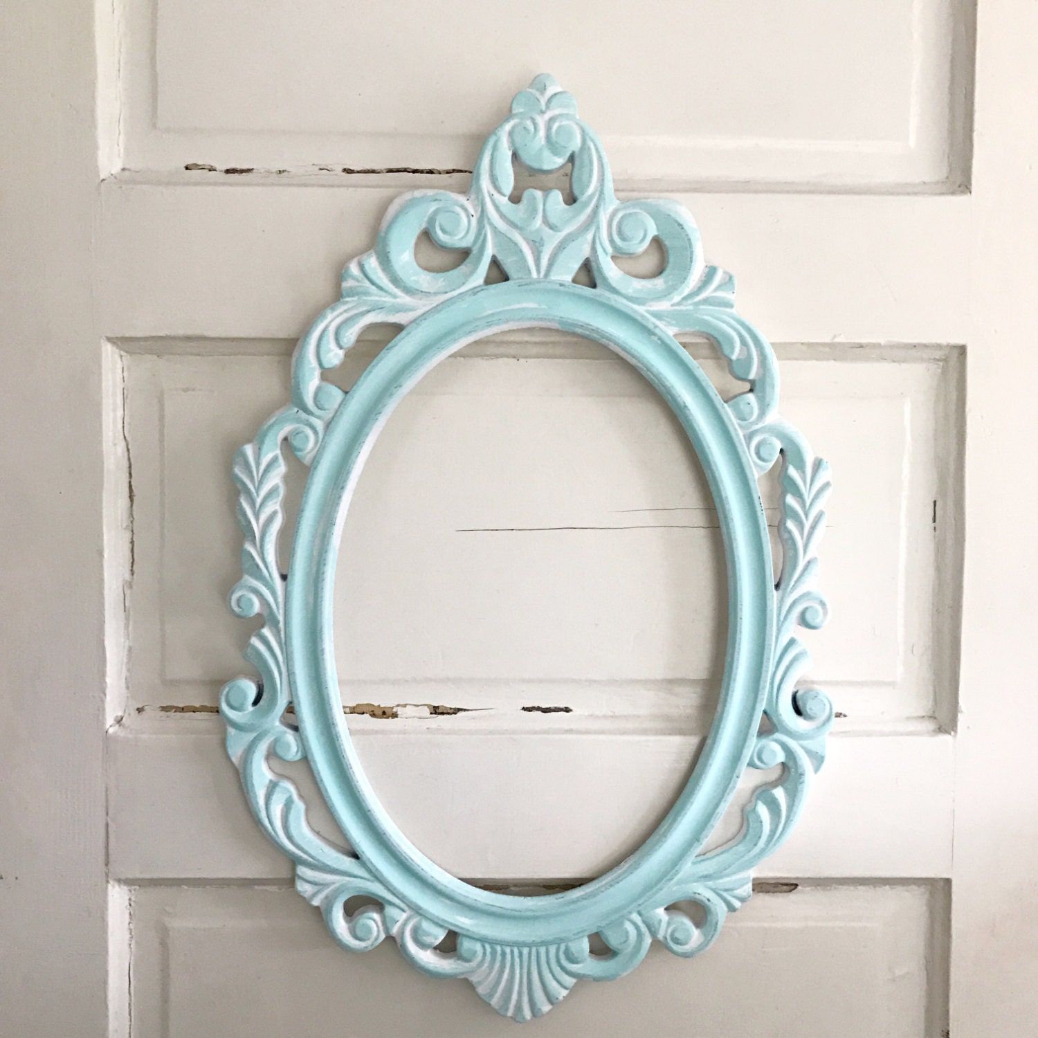 Chic Wall Decor Aqua Blue Frame Wood Oval Wall Frame Baby