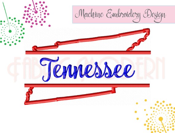 Tennessee Map split frame Embroidery Design applique'